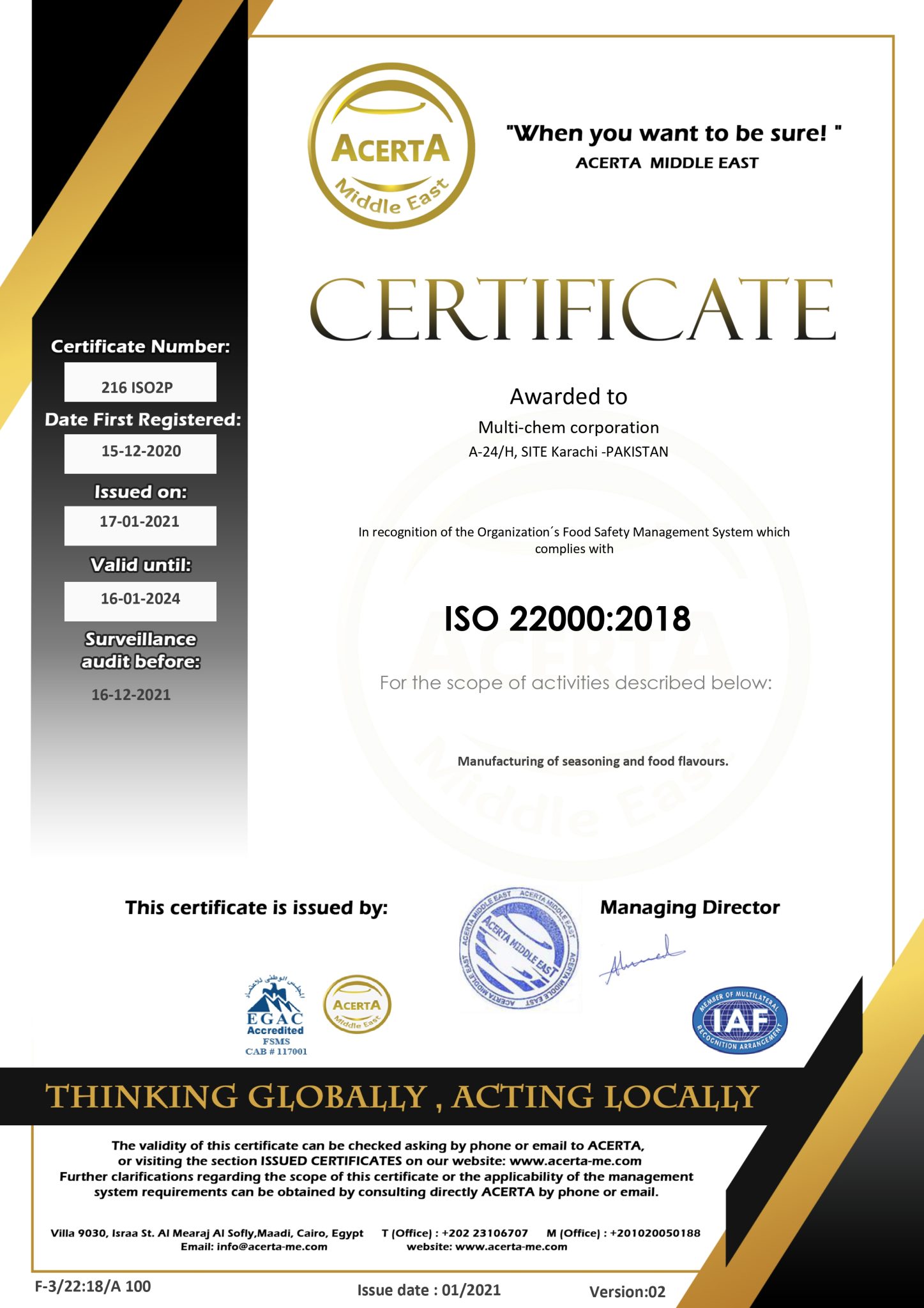 Certification – Multi Chem